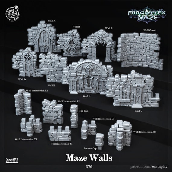 3D Printed Cast N Play Maze Walls Forgotten Maze 28mm 32mm D&D - Etsy