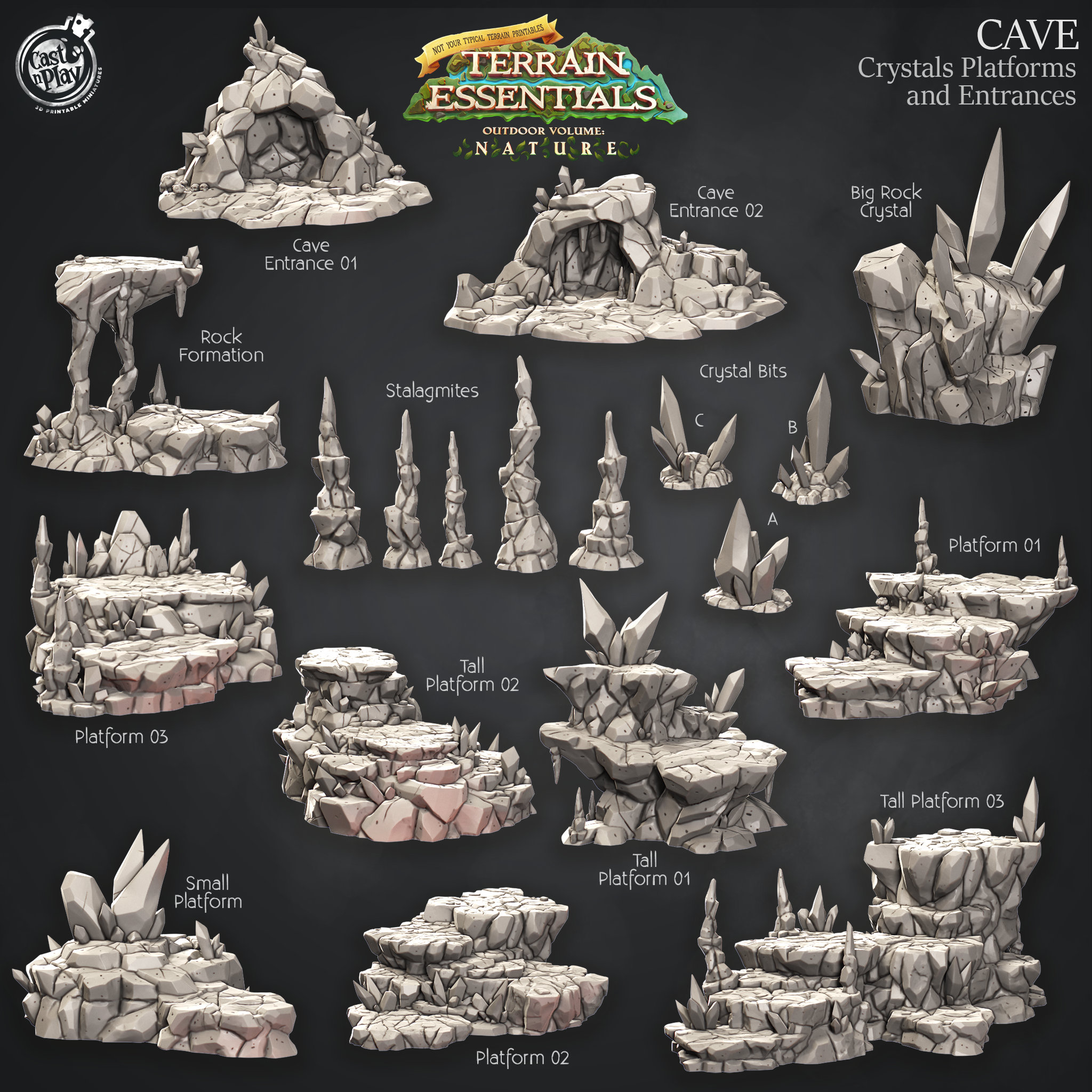 3D Printed Cast N Play Cave Crystals, Platforms and Entrances Set ...