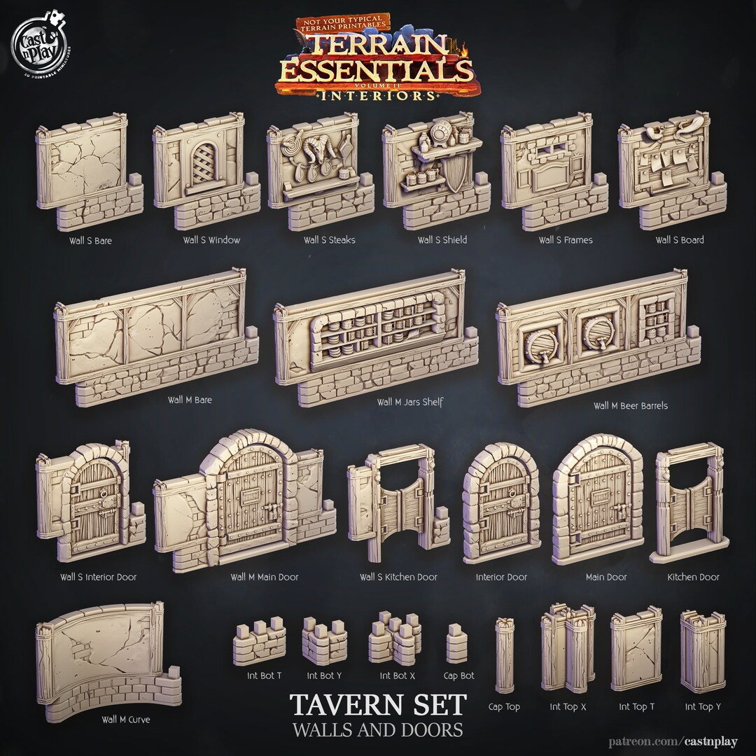 3D Printed Cast N Play Tavern Walls and Doors Terrain Essentials 28mm ...