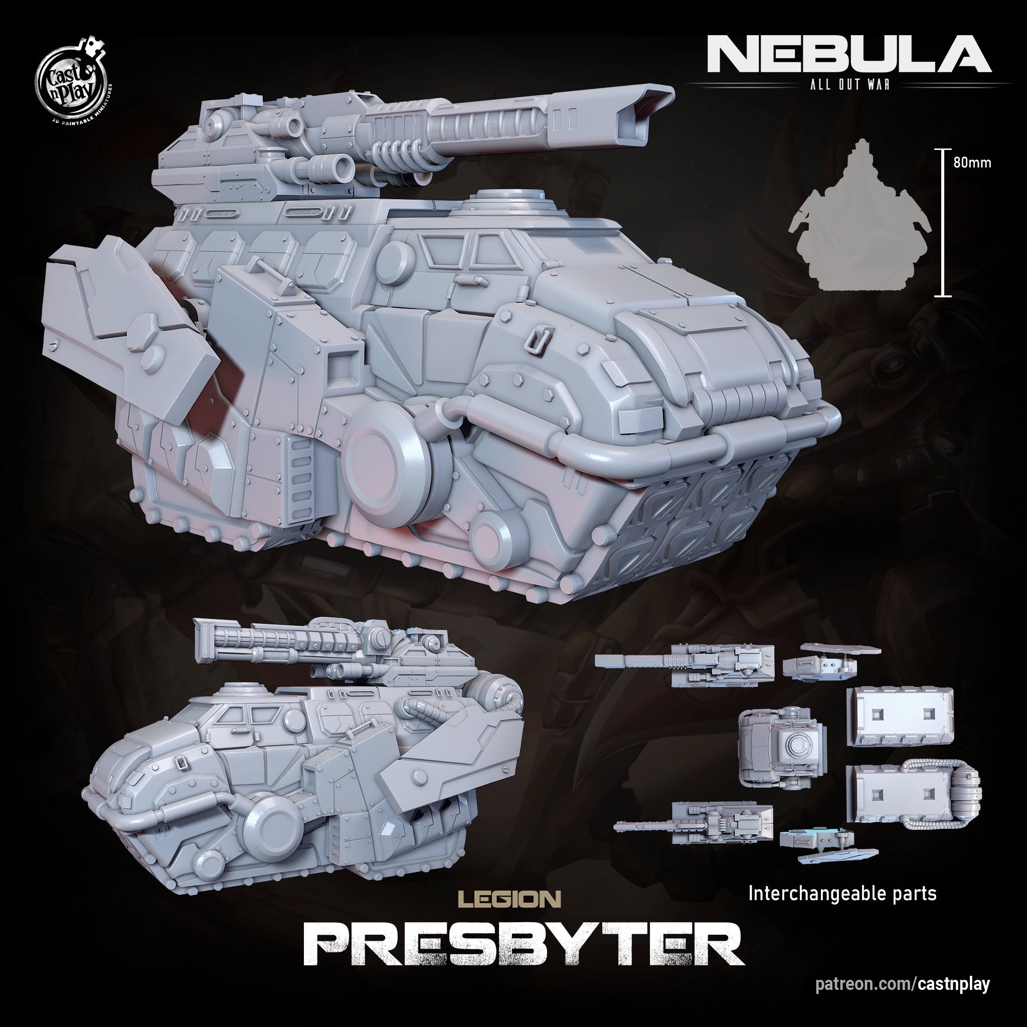 3D Printed Cast N Play Legion Presbyter (tank) Nebula All Out War 28mm ...