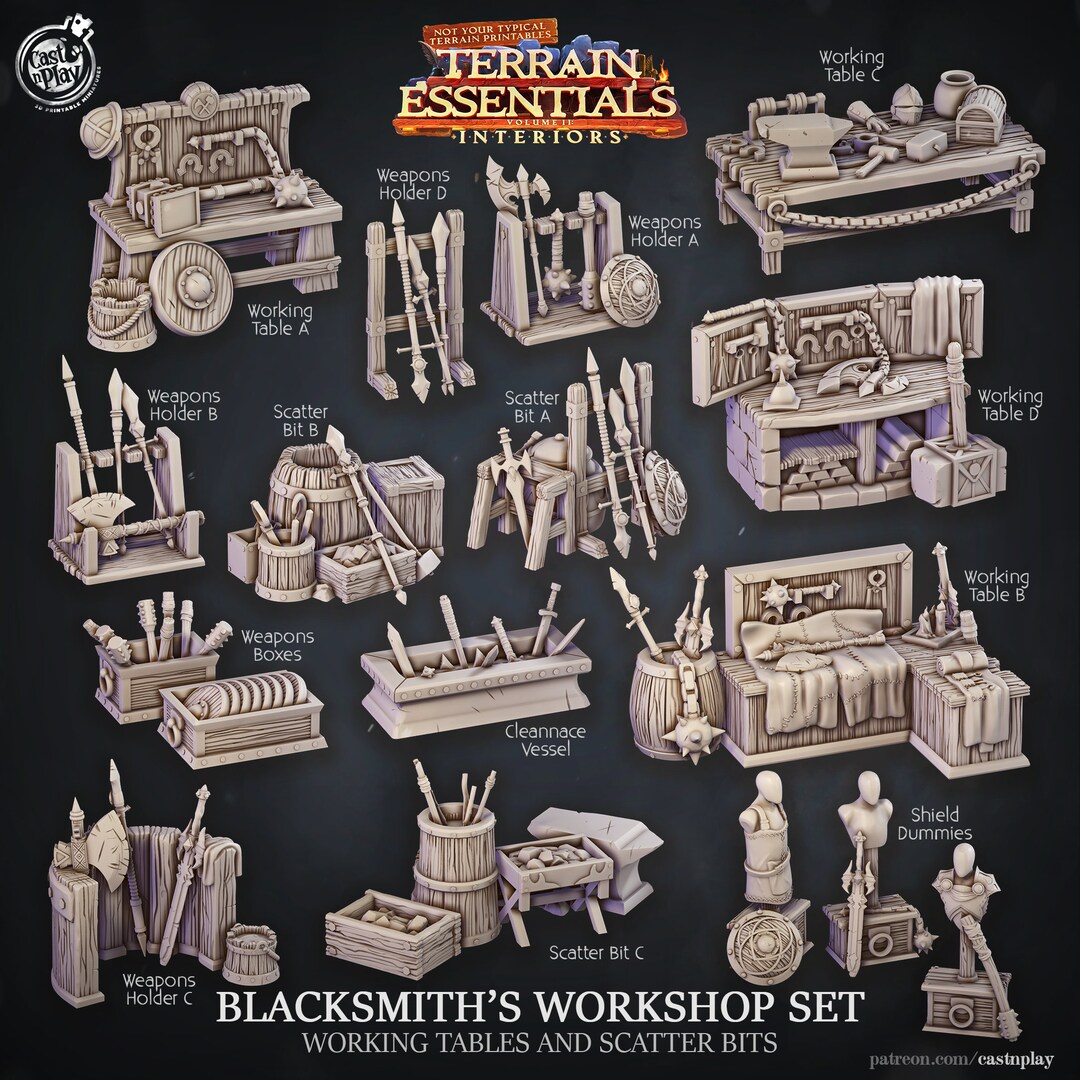 3D Printed Cast N Play Blacksmith's Workshop Tables and - Etsy