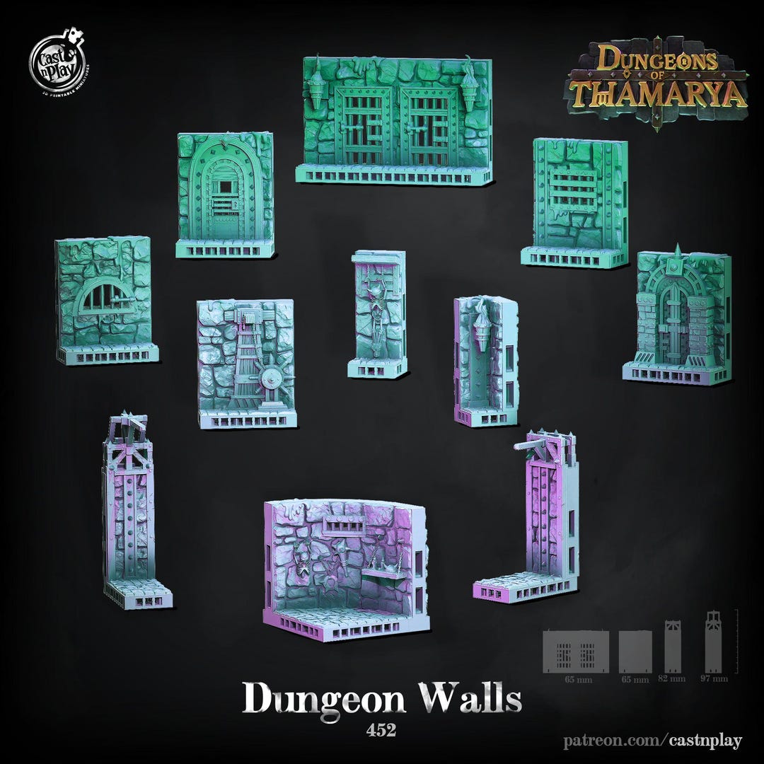 3D Printed Cast N Play Dungeon Walls Dungeons of Thamarya Set 28mm 32mm ...