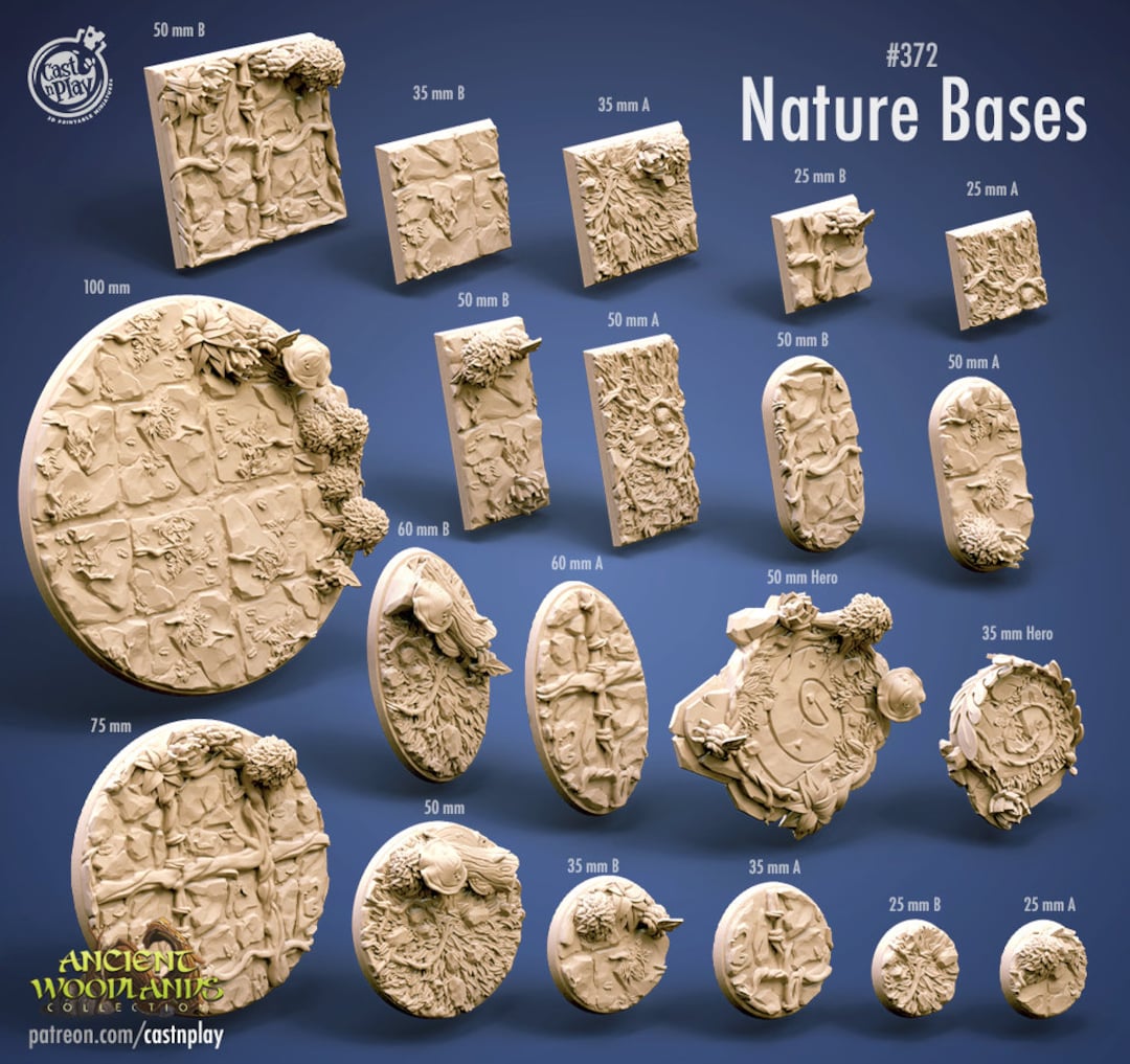 3D Printed Cast N Play Nature Ancient Woodlands Bases Set 28mm 32mm D&D ...