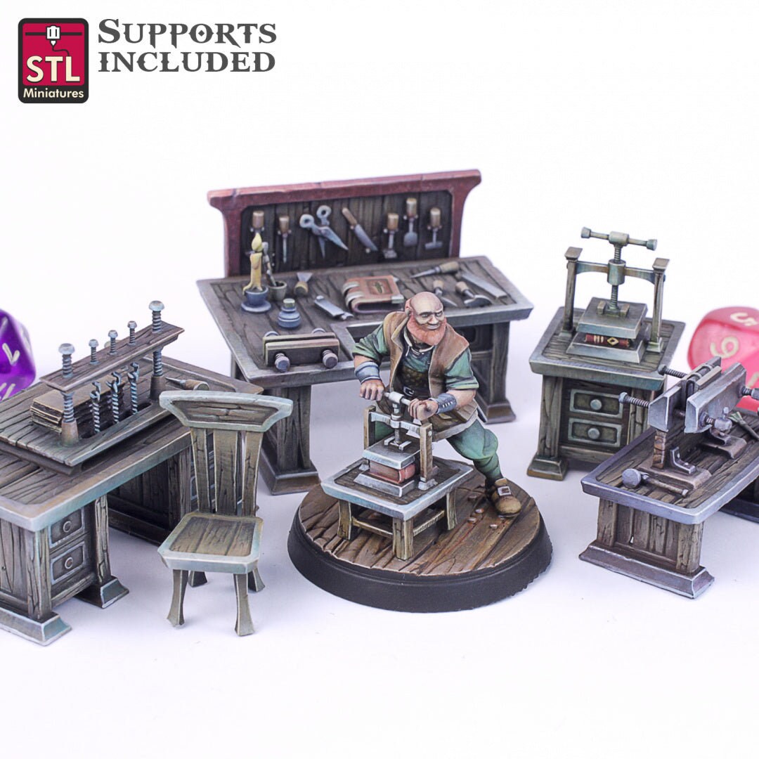 3D Printed STL Miniatures Bookbinder Set 28mm - 32mm War Gaming D&D - Etsy