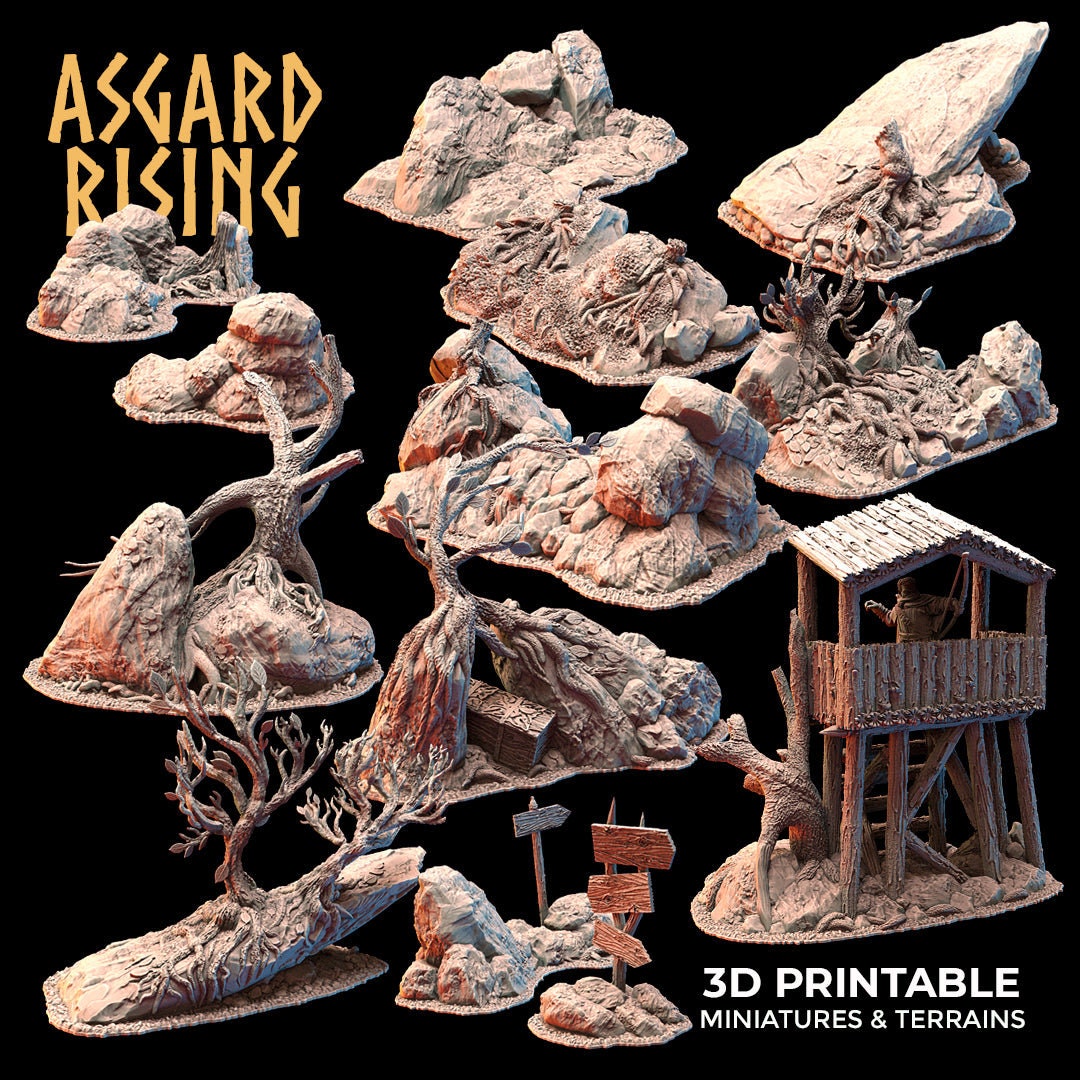 3D Printed Asgard Rising Highland Trail Terrain Set 28 32 Mm Wargaming ...