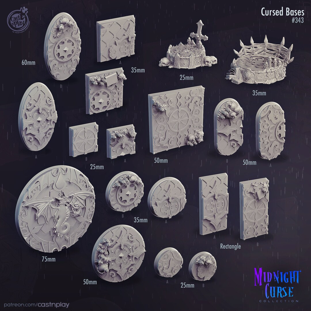 3D Printed Cast N Play Cursed Bases Set 28mm 32mm D&D - Etsy