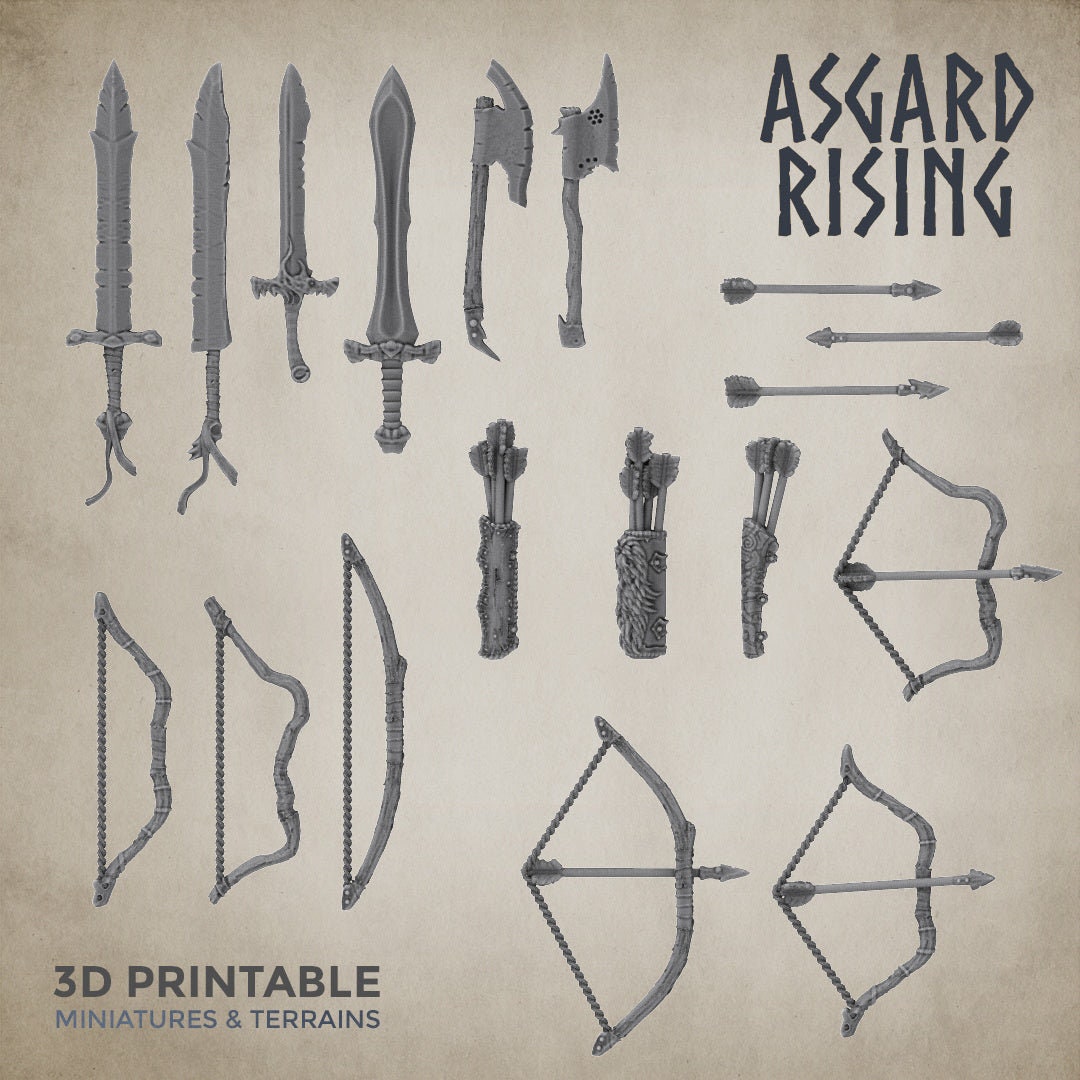 3D Printed Asgard Rising Sword and Bow Weapon Set 4 - 32mm D&D - Etsy
