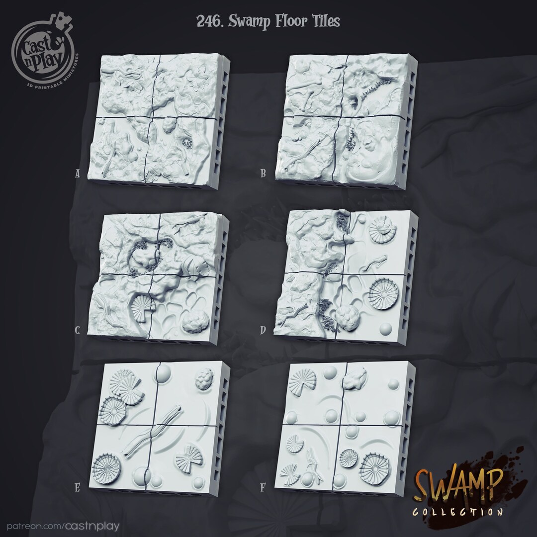 3D Printed Cast N Play Swamp Collection - Swamp Floor Tiles 28mm 32mm D ...