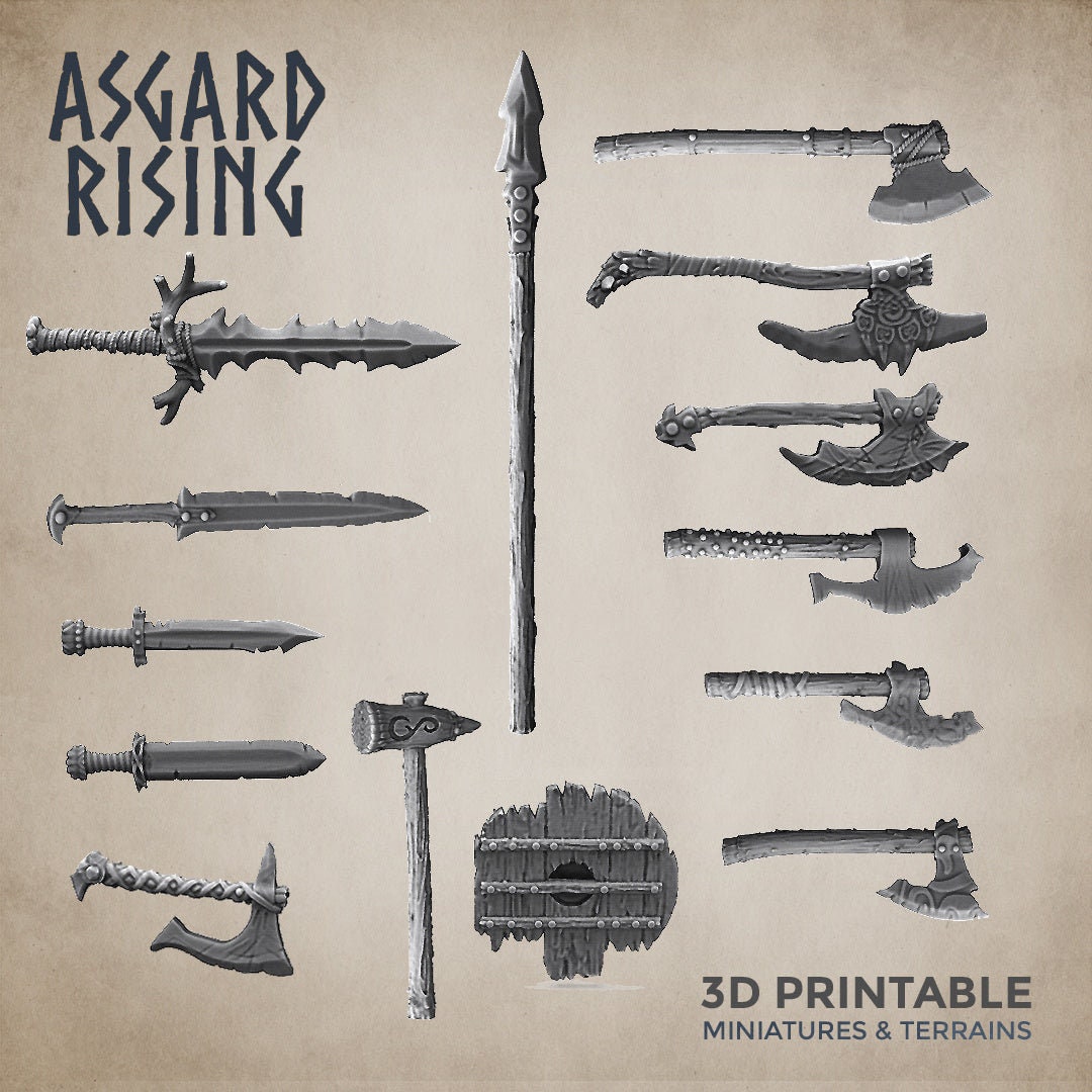 3D Printed Asgard Rising Axe and Sword Weapon Set 3 - 32mm D&D - Etsy