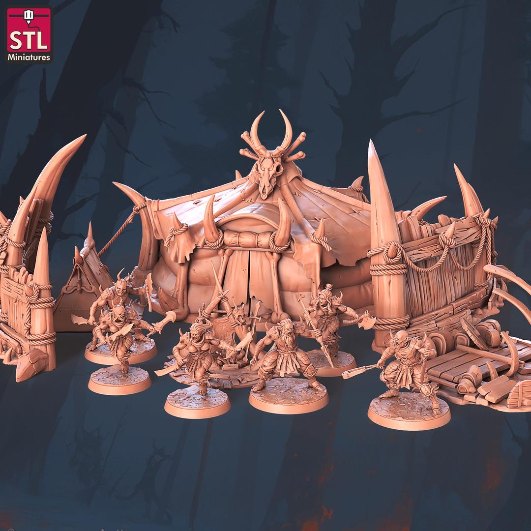 3D Printed STL Miniatures Orc Camp Set 28 - 32mm War Gaming D&D - Etsy