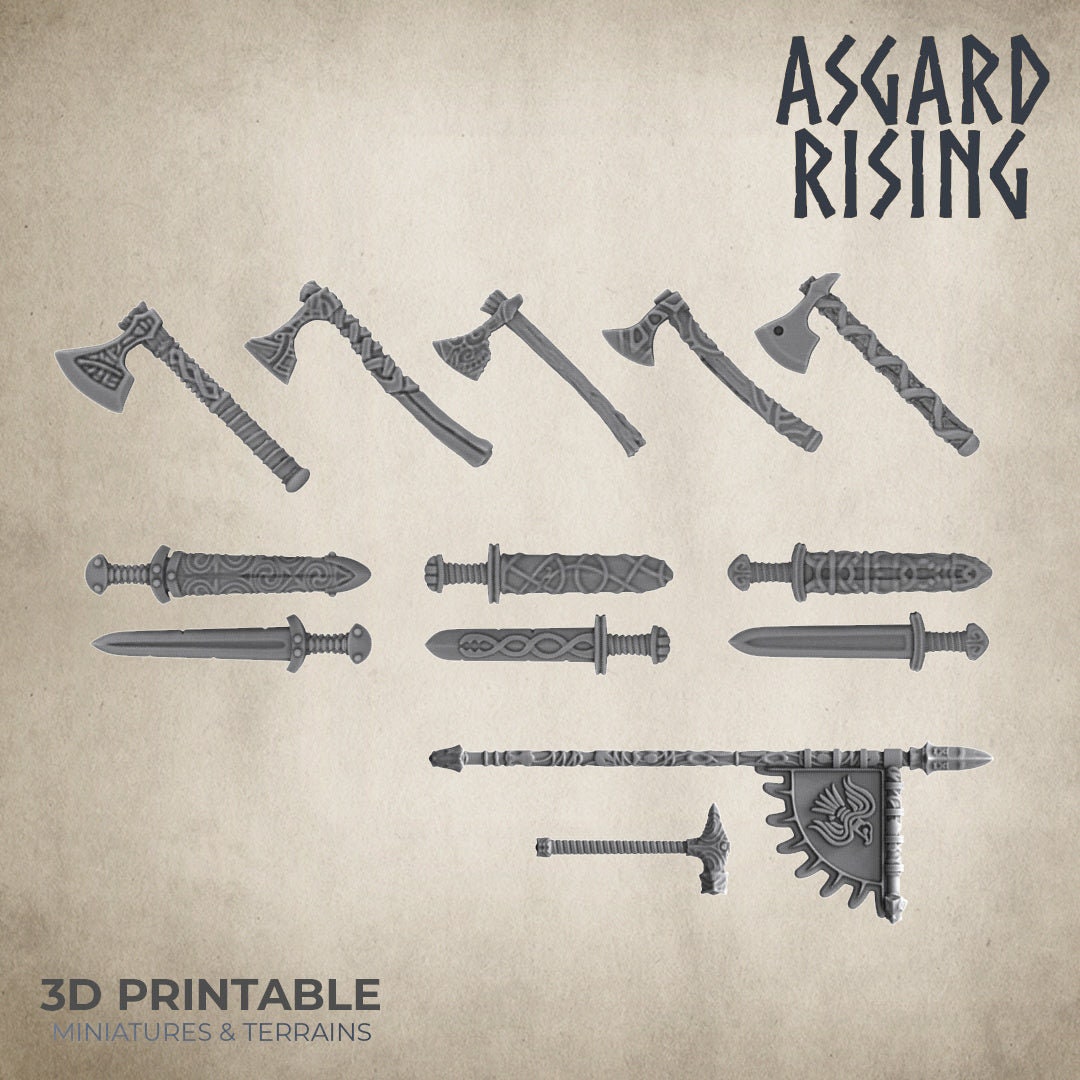 3D Printed Asgard Rising Sword and Ax Weapon Set 1 - 32mm D&D - Etsy