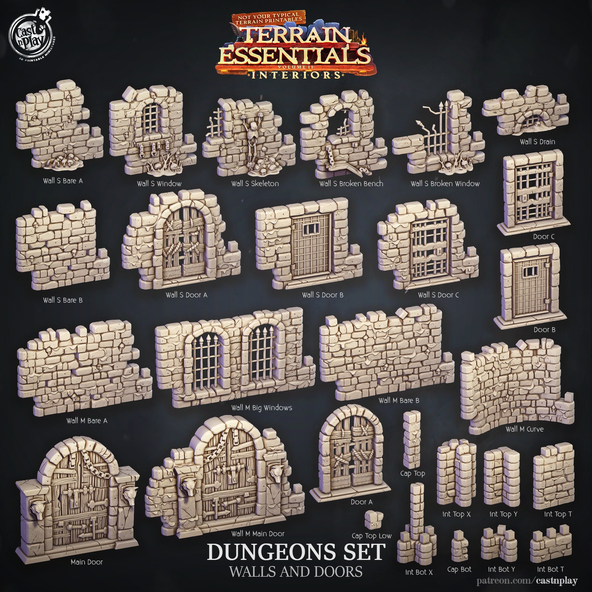 3D Printed Cast N Play Dungeons Walls and Doors Terrain Essentials 28mm ...