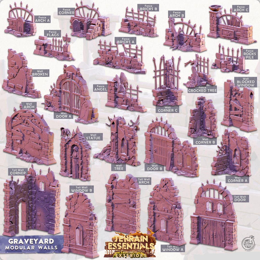3D Printed Cast N Play Graveyard - Modular Walls Graveyard Set 28mm ...