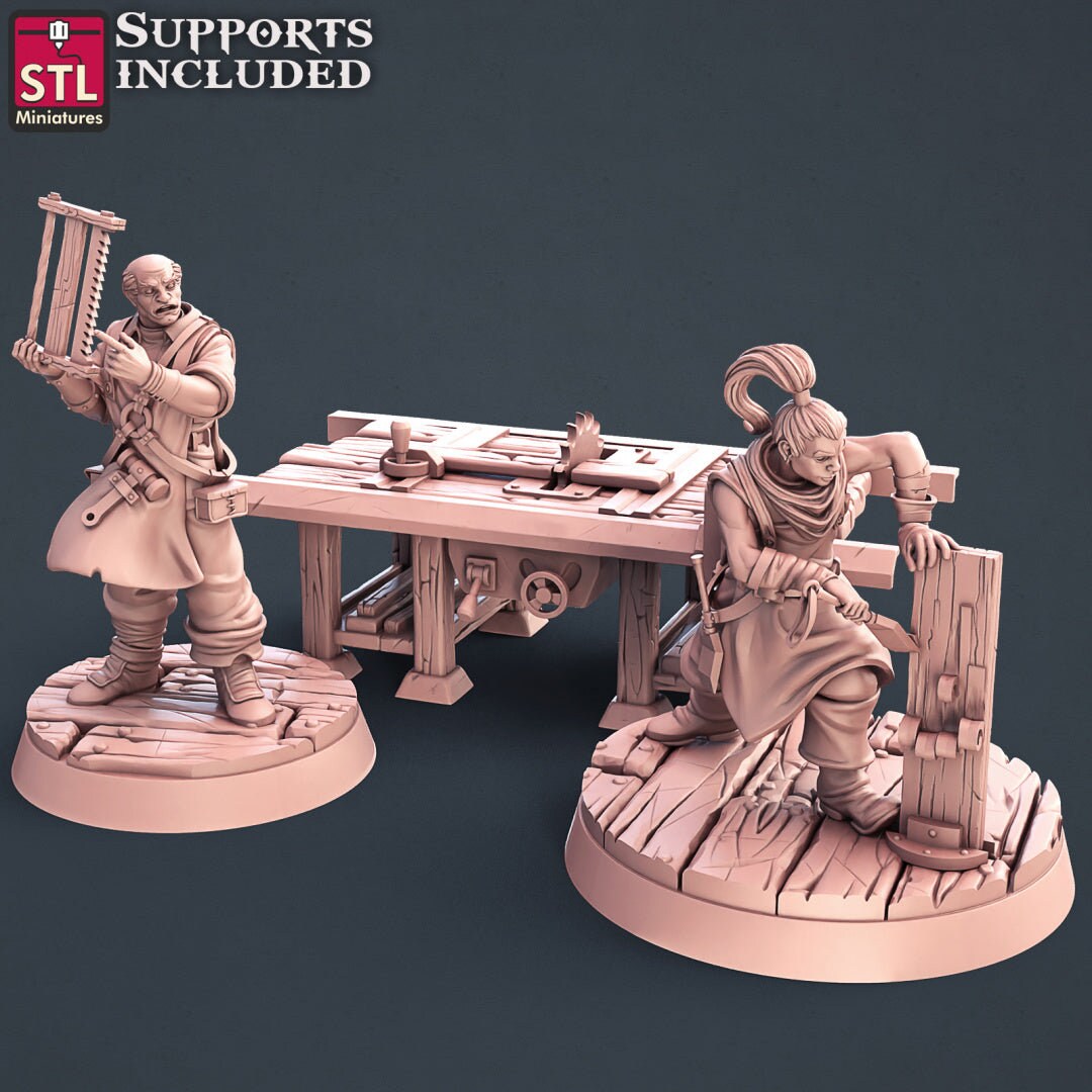 3D Printed STL Miniatures Human Carpenter Set Fantasy NPC 2 28 32mm War ...