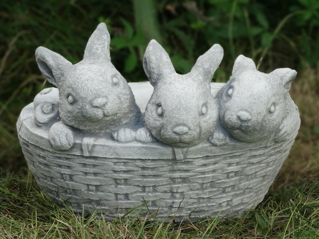 Cute Rabbits in Basket Rabbit Figurine Animal Planter Concrete Flower ...
