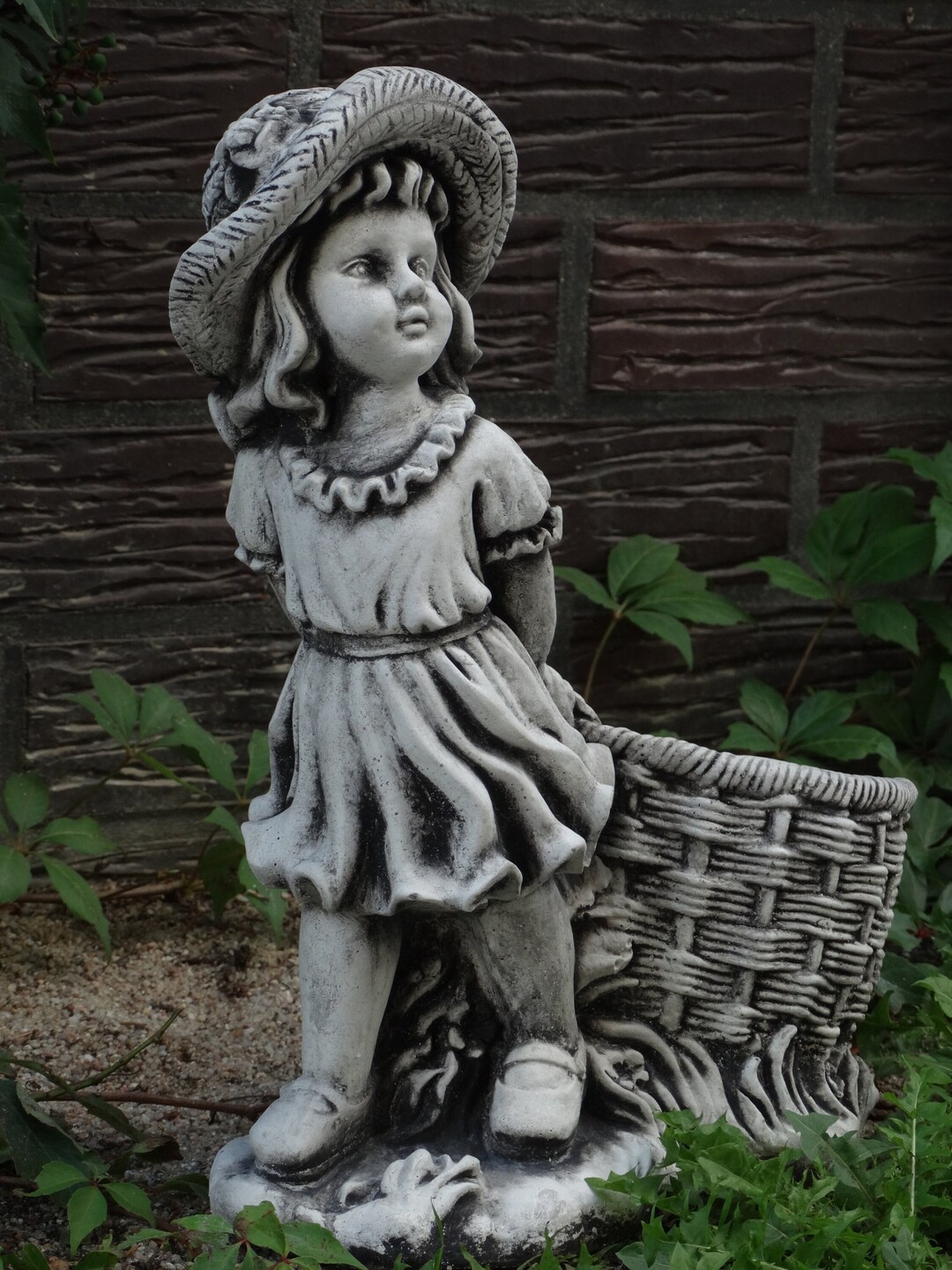 Girl With Basket Concrete Plant Pot Small Girl Figurine Unique Planter ...