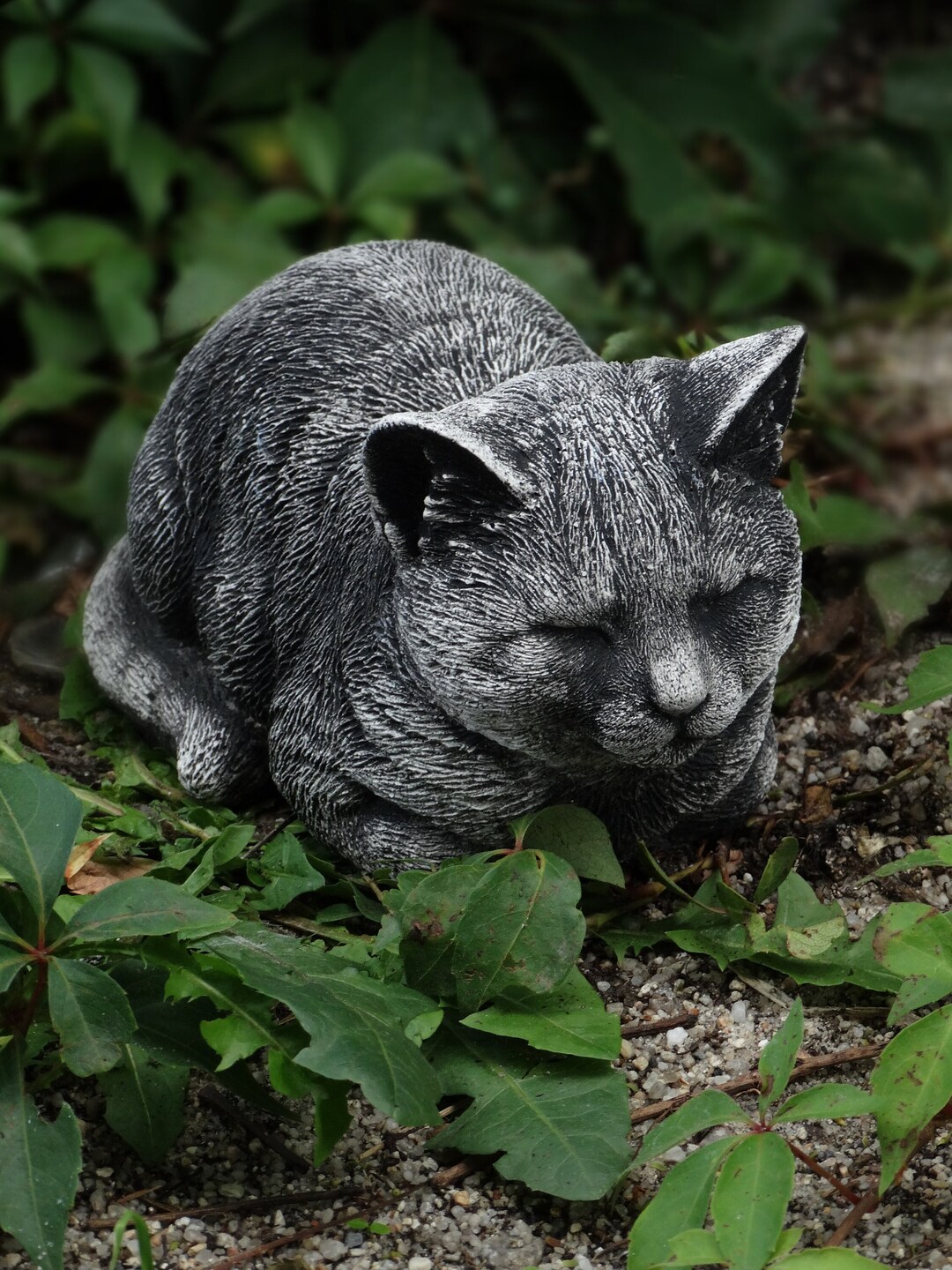 Stone Cat Statue Sitting Cat Figure Pet Memorial Gift Cat Decor for ...