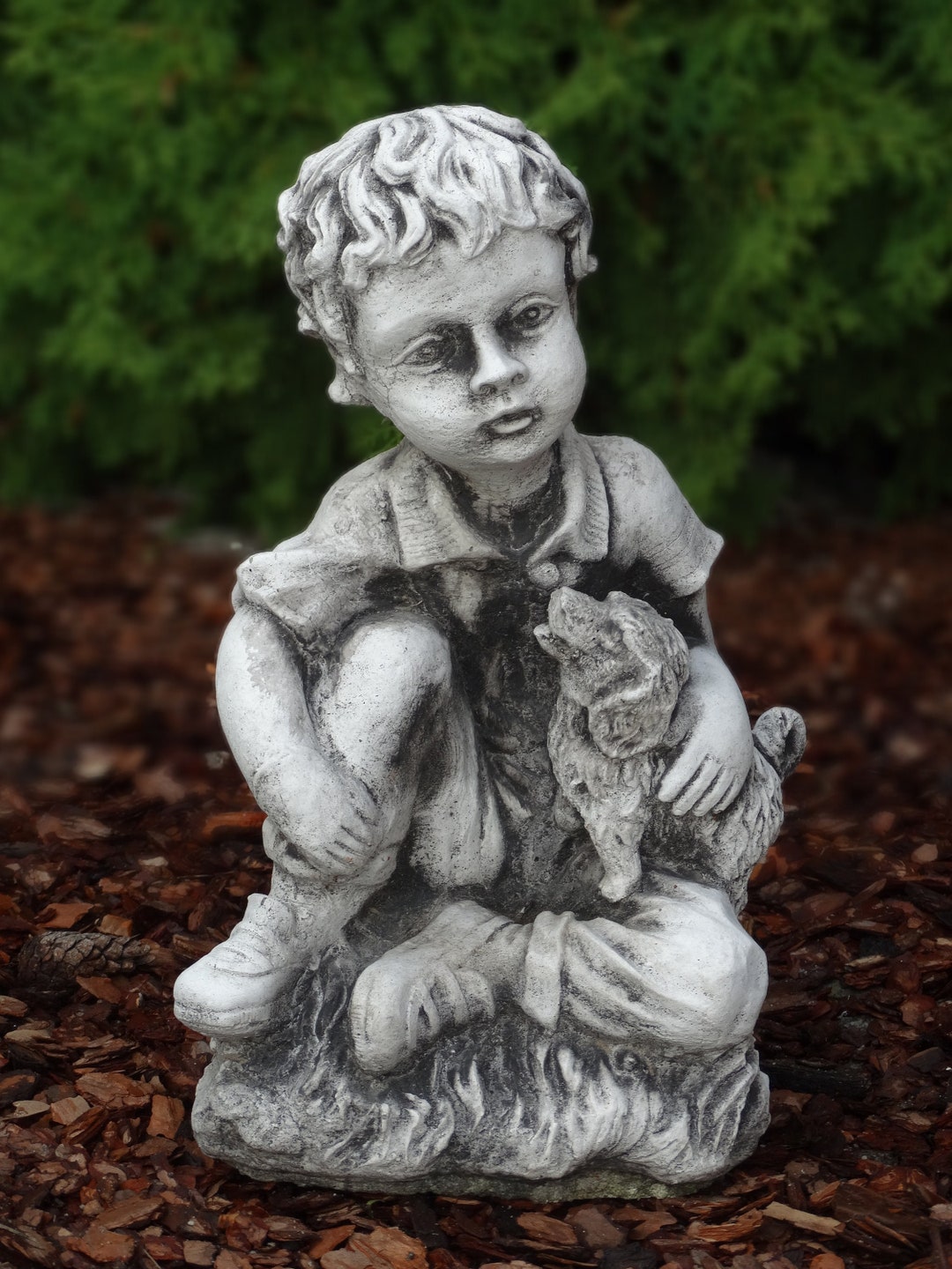 Boy Statue Stone Boy With Dog Concrete Dog Sculpture Best - Etsy