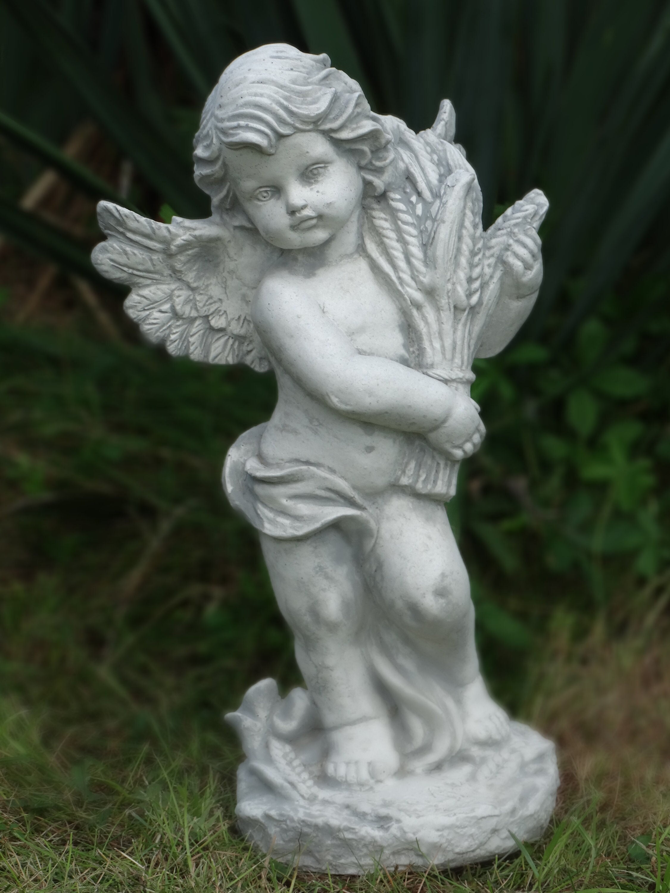 Standing Angel Sculpture Stone Angel With Ears of Wheat Yard Art ...