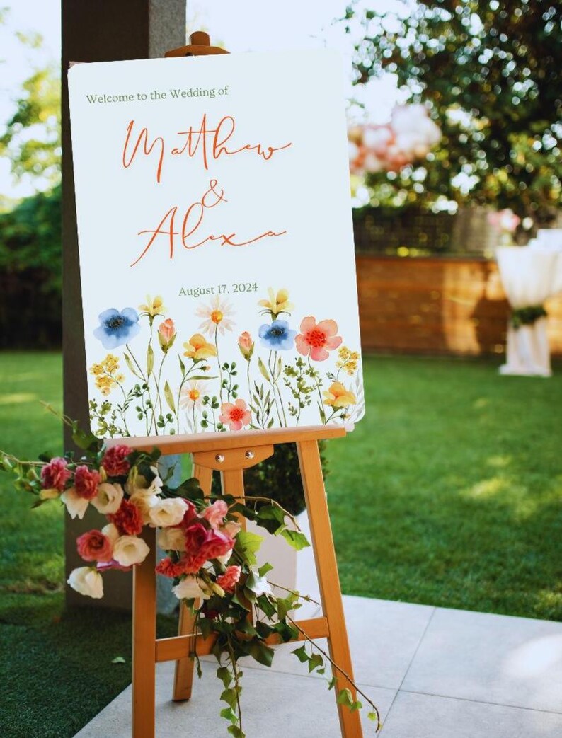 Editable Pastel Longstem Flowers Wedding Welcome Entrance Sign Boho ...