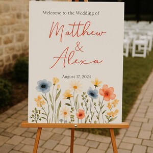 Editable Pastel Longstem Flowers Wedding Welcome Entrance Sign Boho ...
