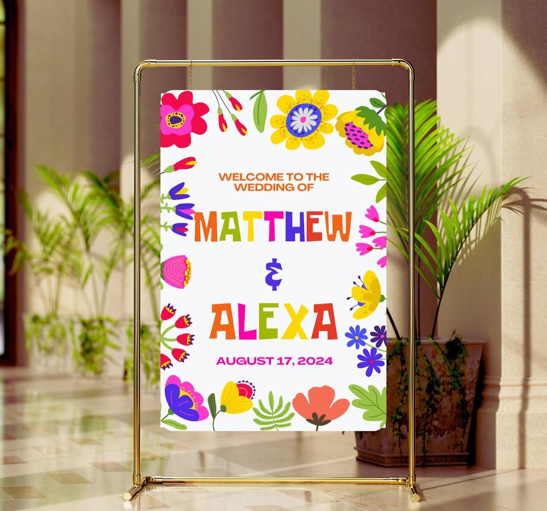 Bright Wedding Welcome Sign Spring and Summer Wedding Sign Flowers ...