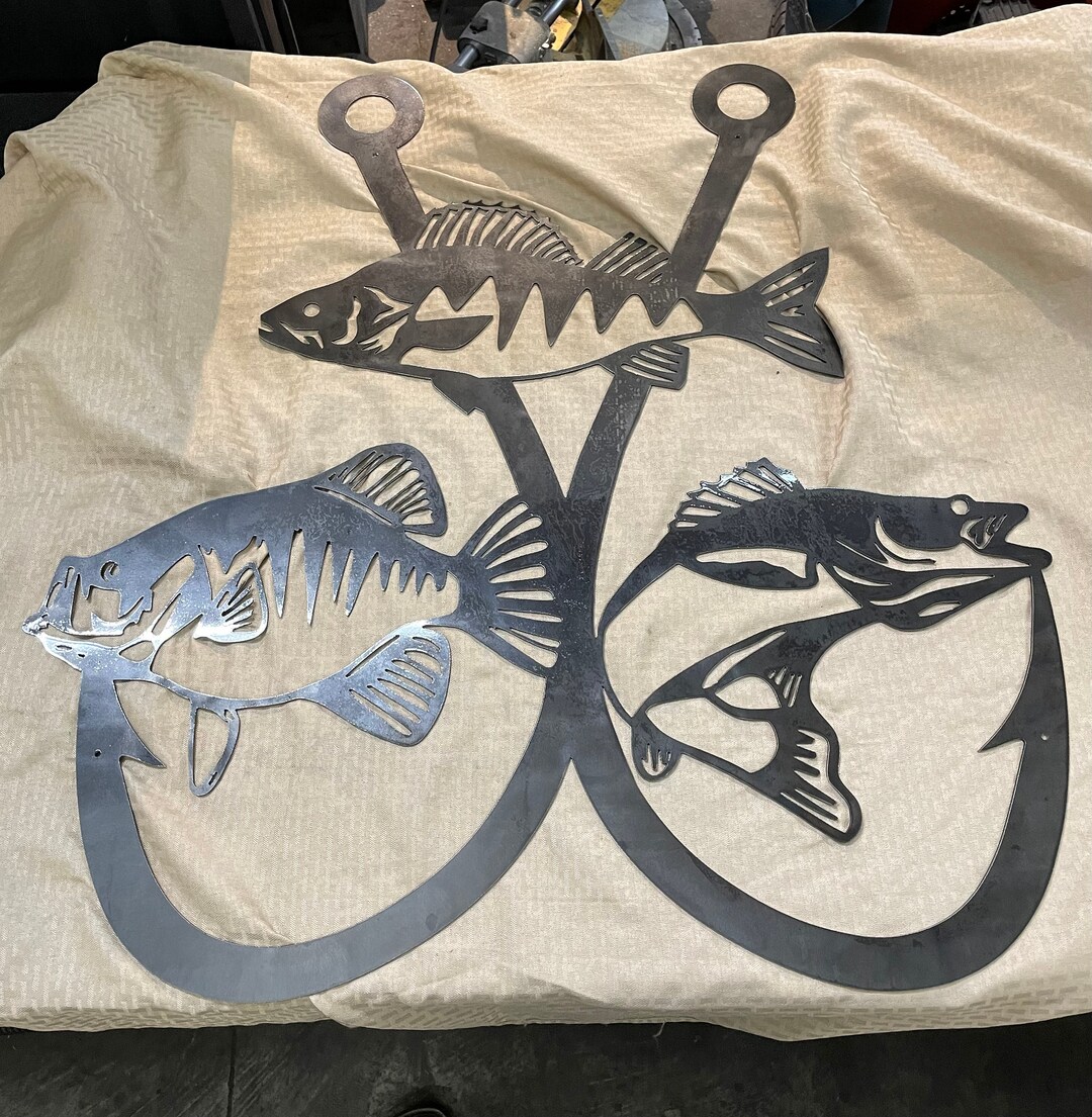 Industrial Rustic Double Fishing Hook With Perch Walleye and Crappie ...