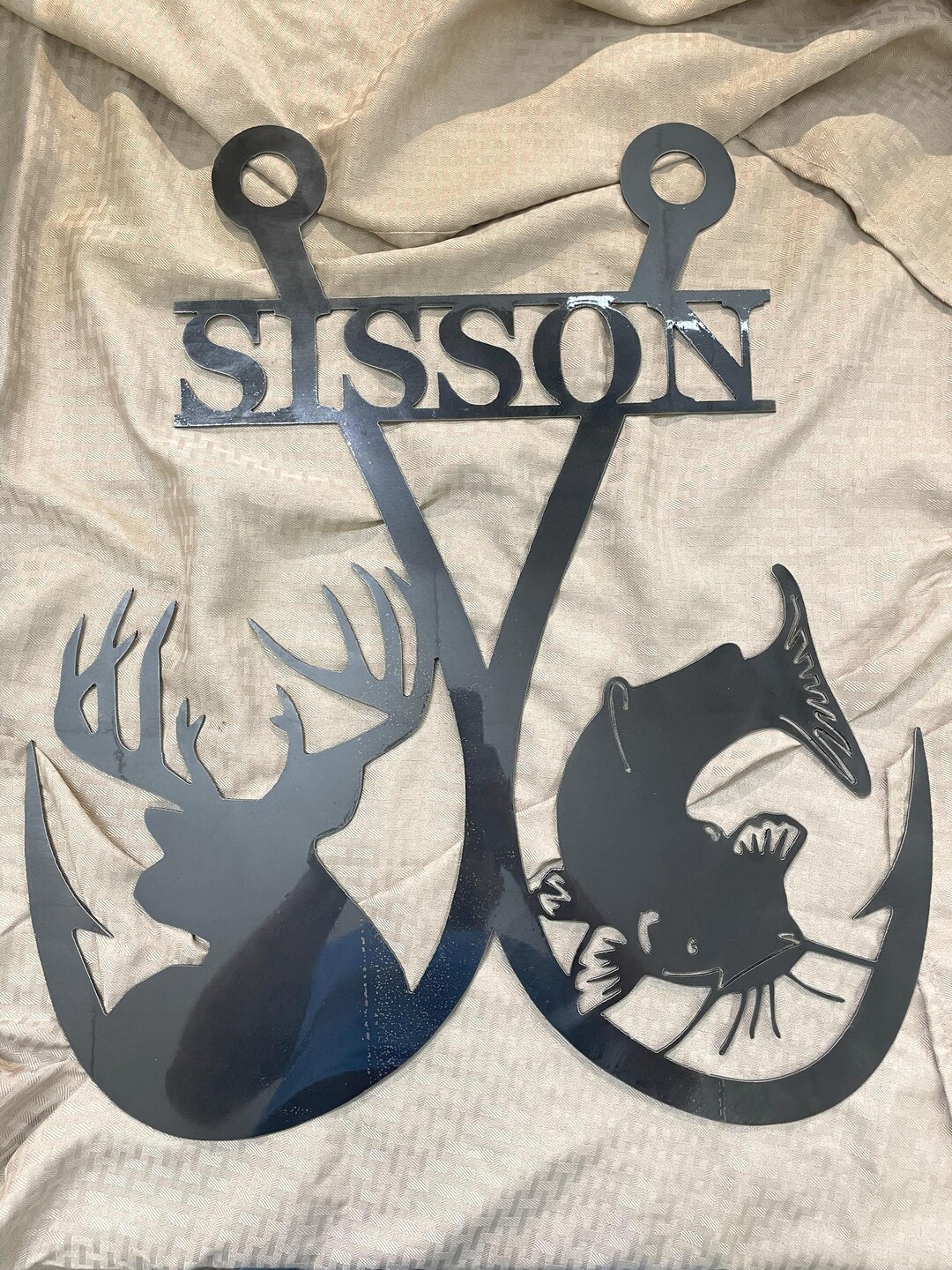 Double Fishing Hook Deer Catfish With Custom Name Cut Form 14 Gauge ...