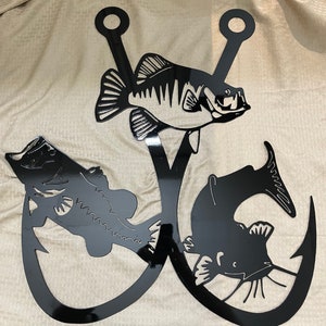 Industrial Rustic Metal Sign, Double Fishing Hook Bass Catfish and ...