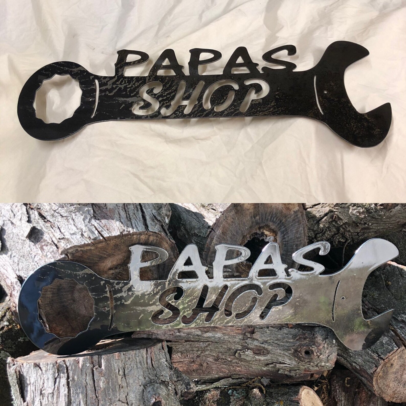 Industrial Rustic Metal Papas Shop Wrench Sign | Etsy