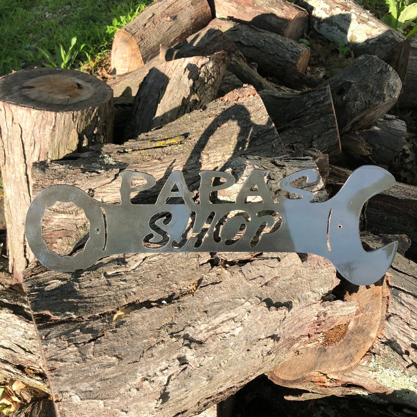 Industrial Rustic Metal Papas Shop Wrench Sign | Etsy