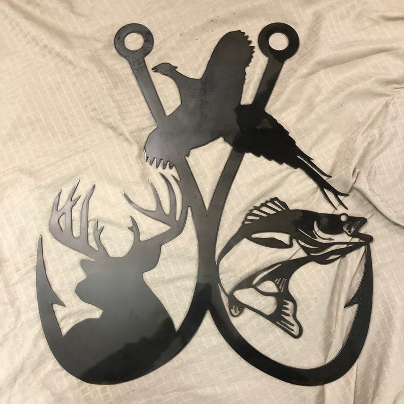 Industrial Rustic Double Fishing Hook With Buck Walleye and | Etsy