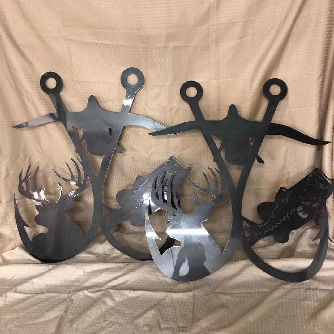 Rustic Metal Fishing Hook Sign: Deer, Duck, Bass Wall Art - Etsy