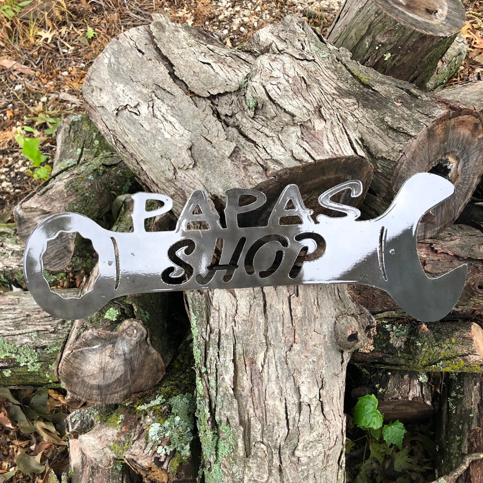 Industrial Rustic Metal Papas Shop Wrench Sign | Etsy