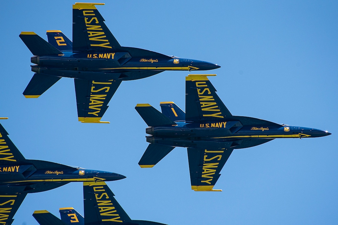 Blue Angels Diamond Formation F-18 Super Hornet Fighter Jet at an ...