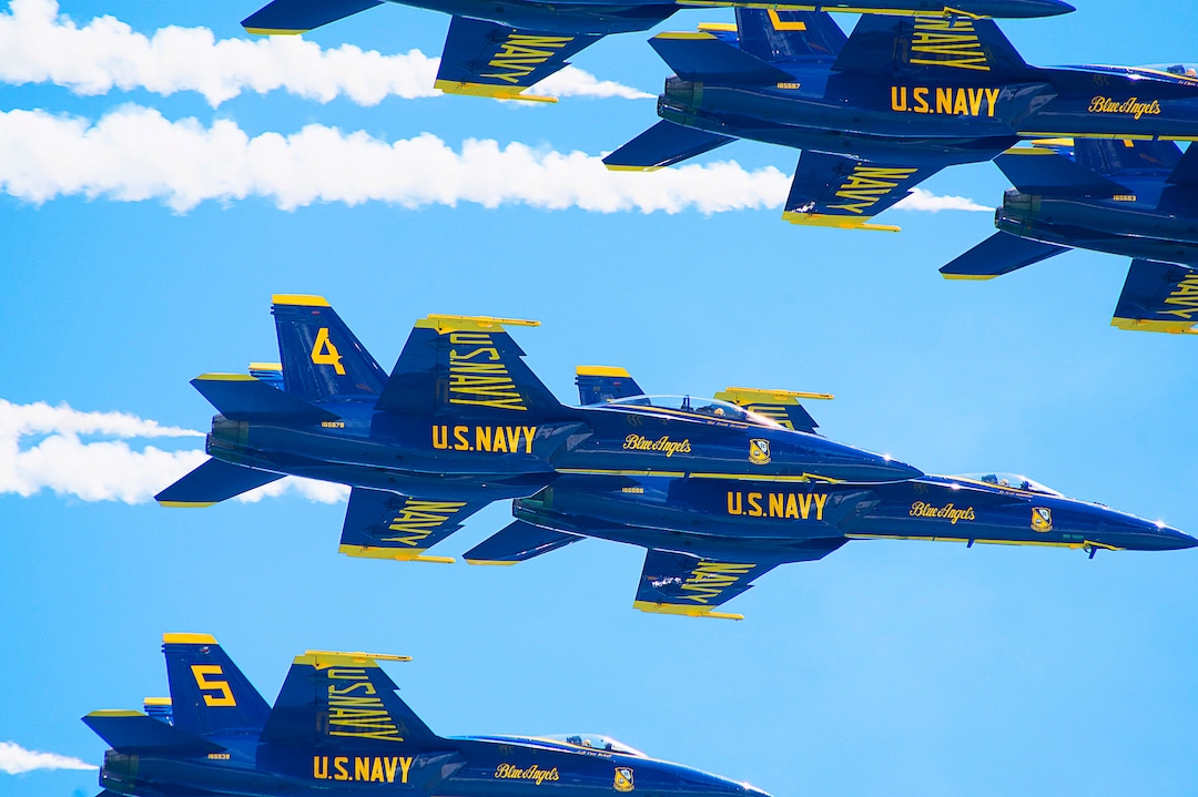 Blue Angels Delta Formation F-18 Super Hornet Fighter Jets at an ...