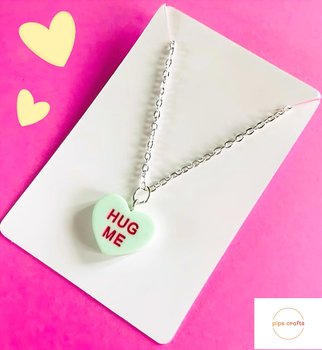 Green Love Heart Sweets Handmade Necklace Silver Plated Chain Funky ...