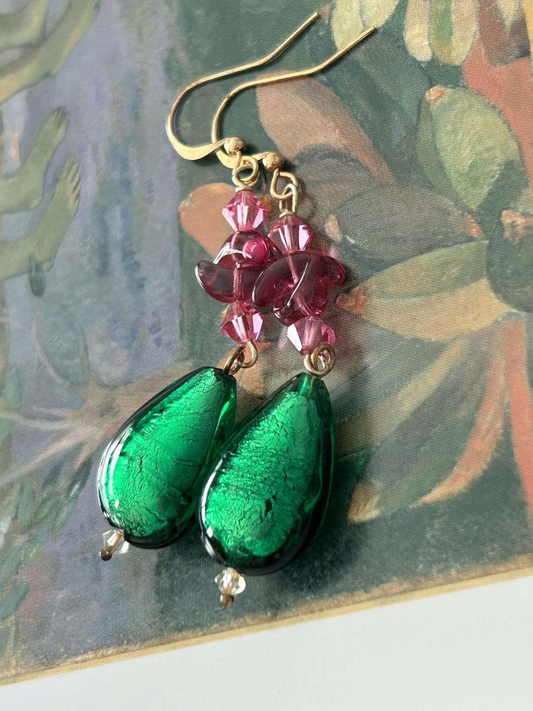 Vintage Murano Glass Jewellery Green Tear Drop Shaped Long Dangle ...