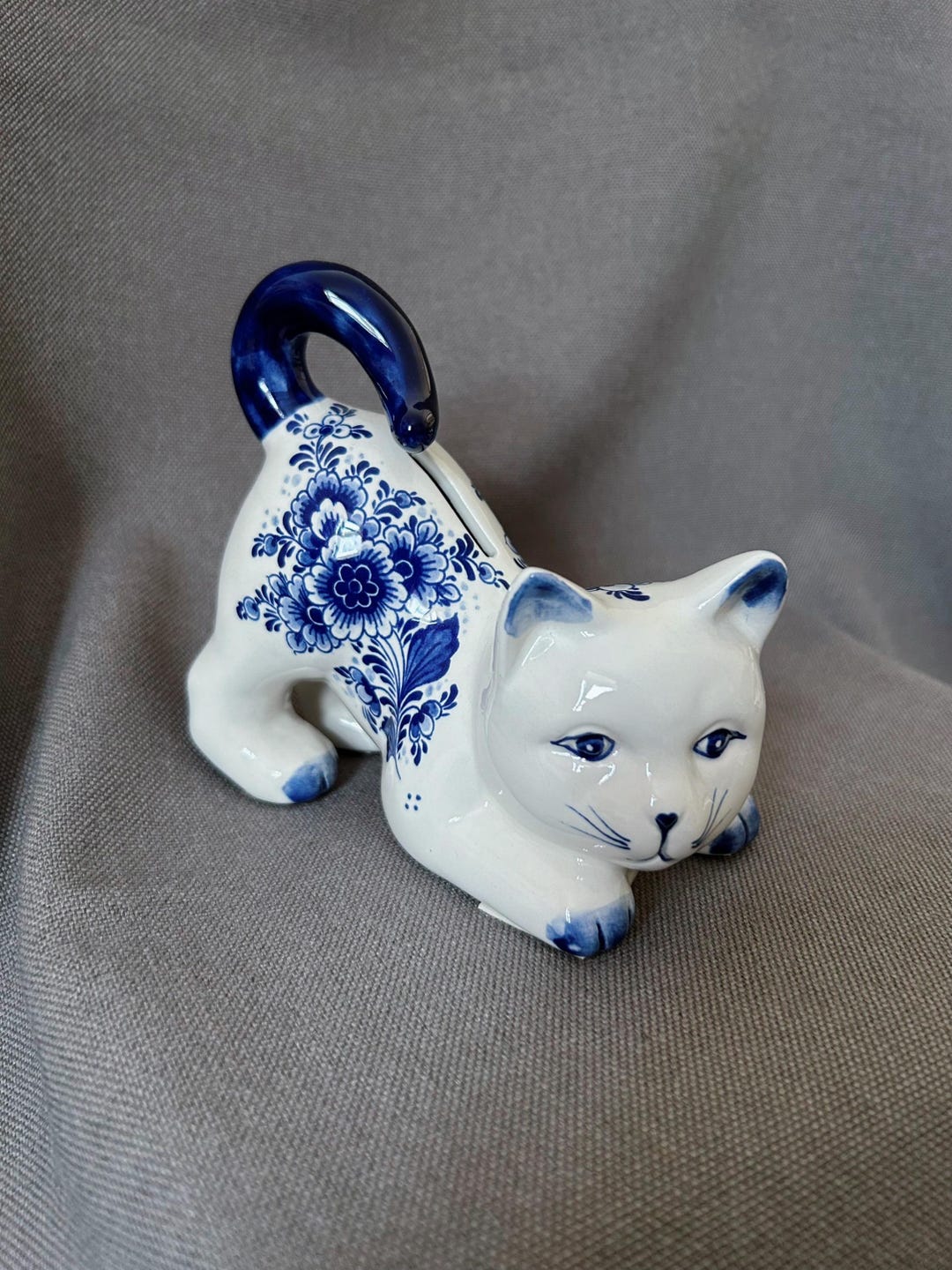 Vintage Delft Blue and White Cat Shaped Money Box Delfleur Holland Hand ...