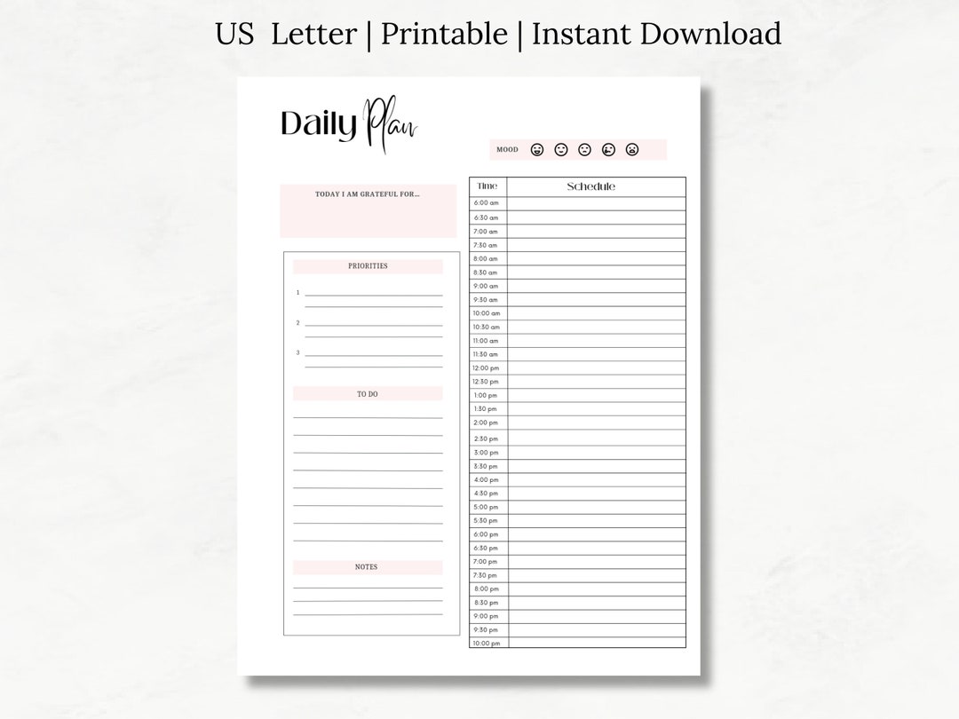 Daily Plan Printable, to Do List, Daily Schedule, Productivity Planner ...