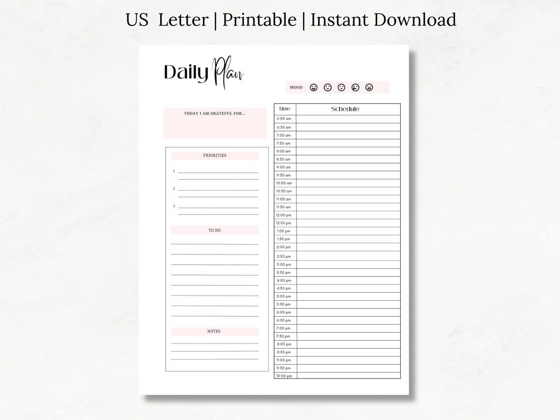 Daily Plan Printable, to Do List, Daily Schedule, Productivity Planner ...