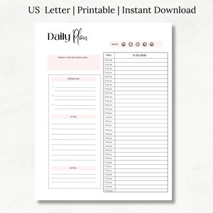 Daily Plan Printable, to Do List, Daily Schedule, Productivity Planner ...