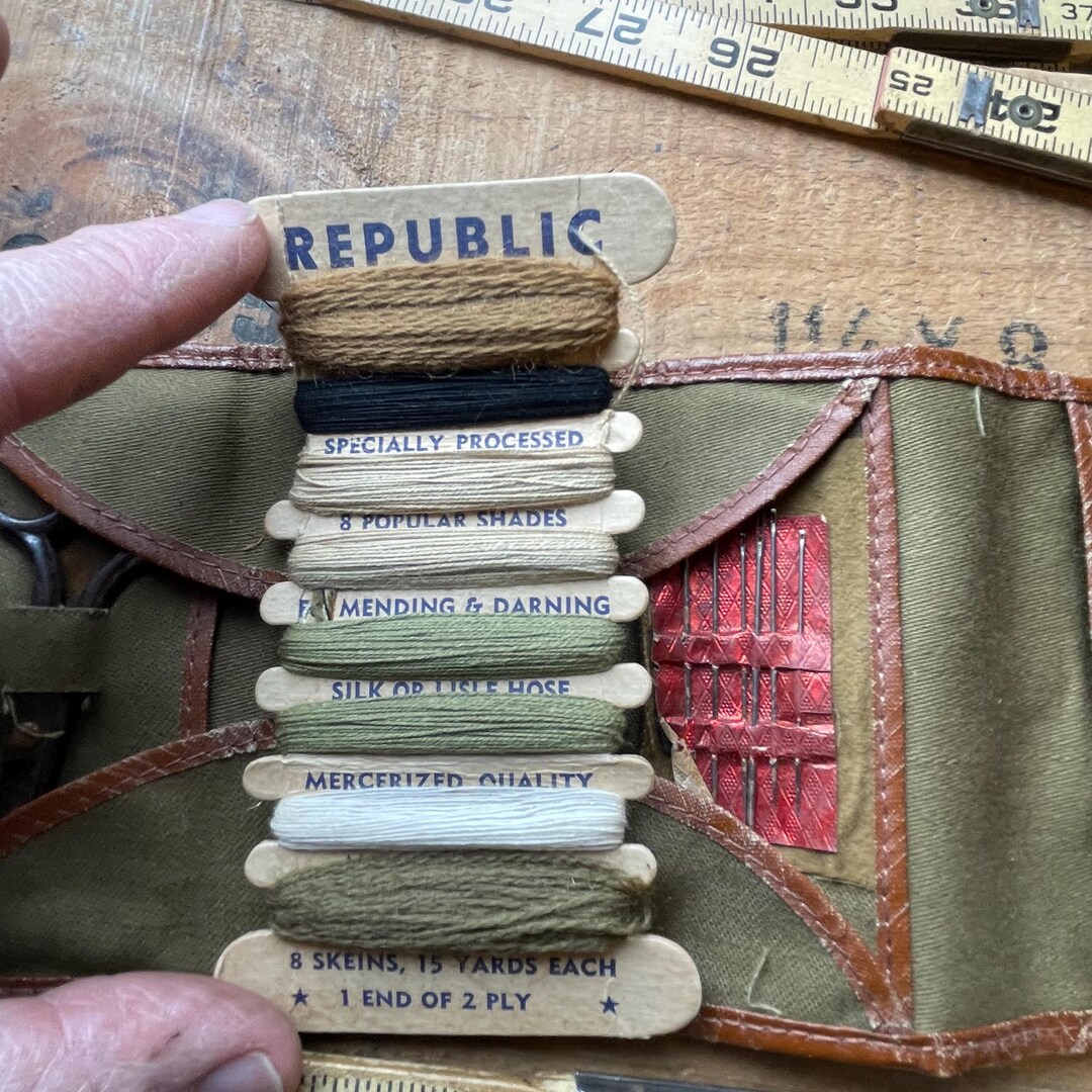 Vintage Republic Military Sewing Kit 8 Skeins Scissors Needles Pins - Etsy