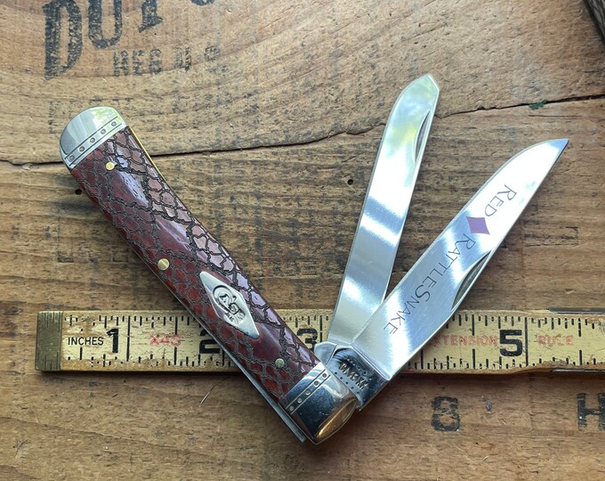 Case XX USA Red Rattlesnake Model 6254 SS Bone Trapper 10 Dot 2 Blade ...