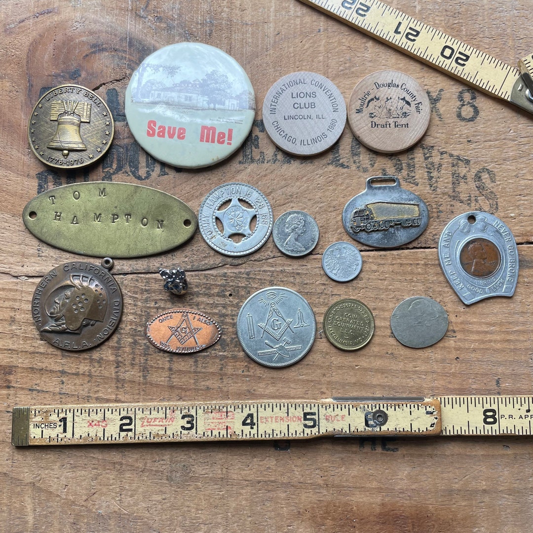 15 Piece Coins, Badges, Wooden Nickel,fob and Token Lot - Etsy