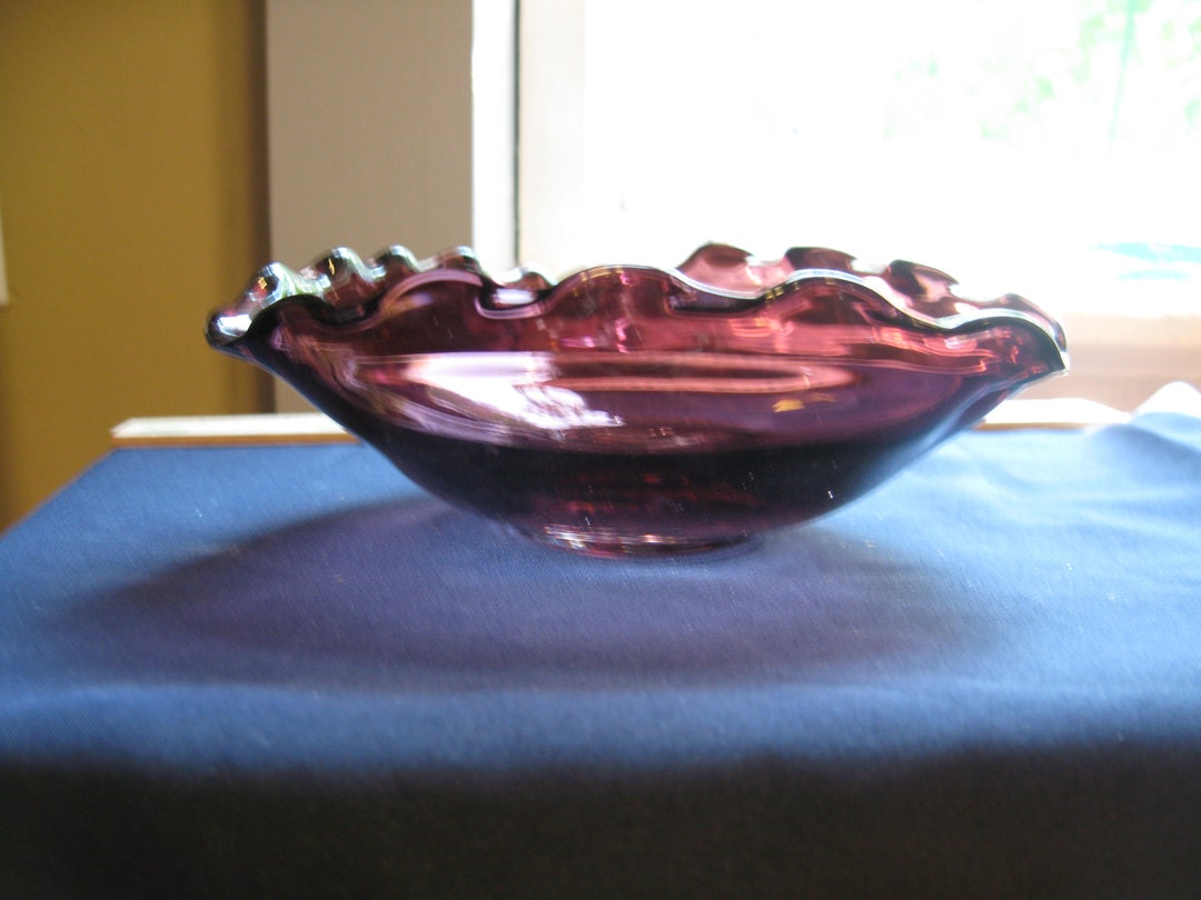 Amethyst Art Glass Bowl, Pinched Art Glass, Hand Made Art Glass, Pinch ...