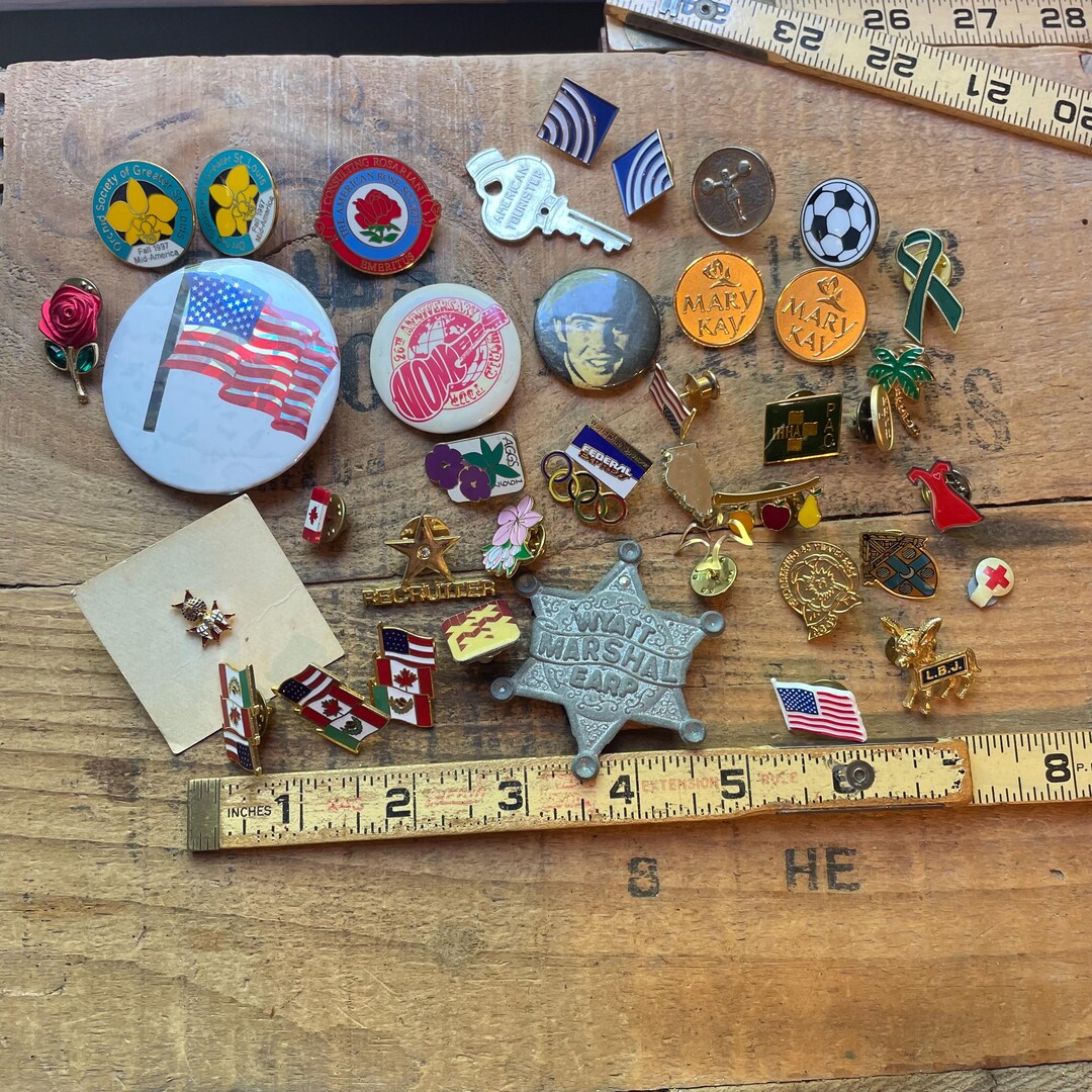 Large Lot of Badges and Pins, Political, Beetles, Patriotic and ...