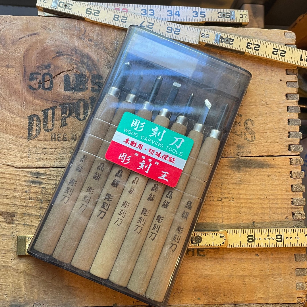 Japanese Wood Carving Set 8 Pieces Carving Tools & Sharpening Stone ...