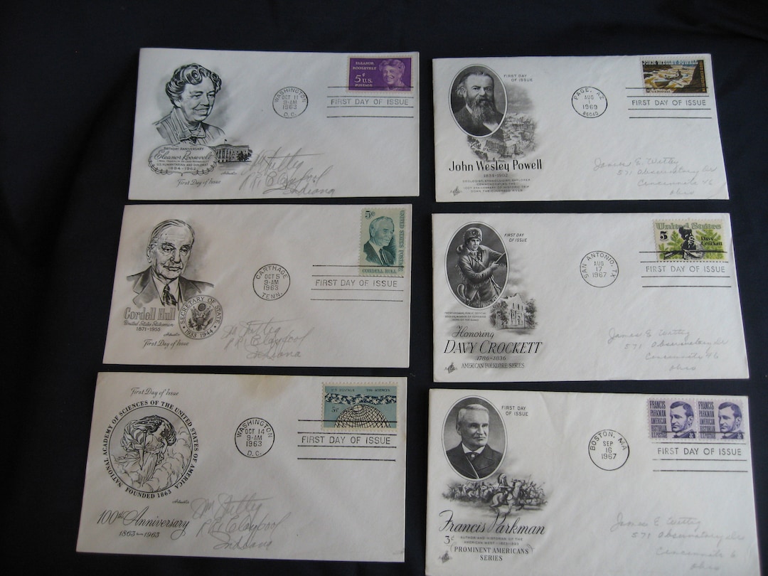 6 First Day Issue Stamp Lot Academy Sciences, Cordell Hull, Elonor ...