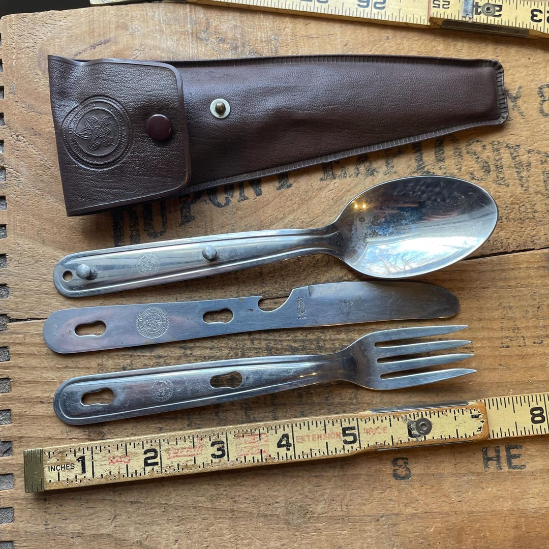 Vintage Imperial USA Boy Scout Hobo Mess Kit Knife Spoon Fork Set W ...